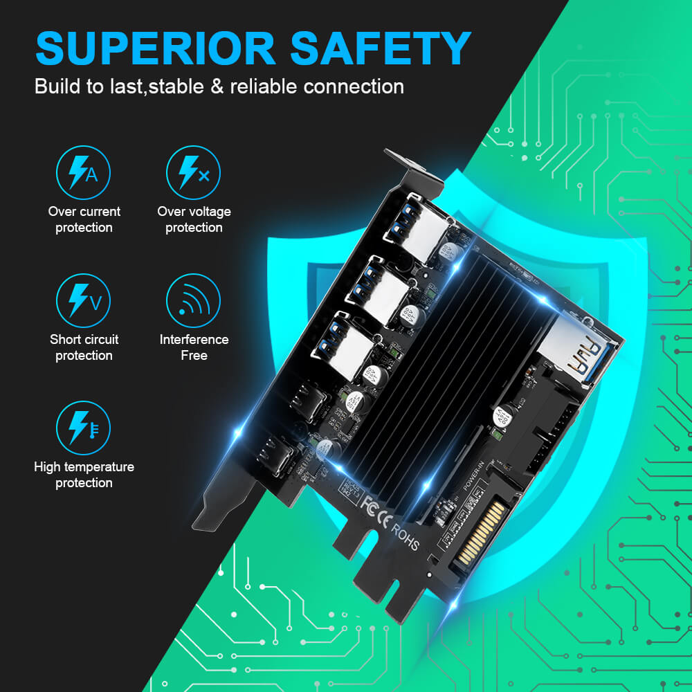 Allkei Super Speed PCI-E To USB 3.0 Expansion Card Type-C PCI Expansion ...